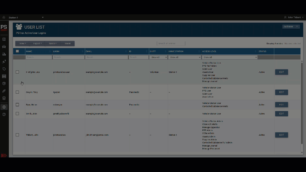 Add, edit, and remove users in PSTrax